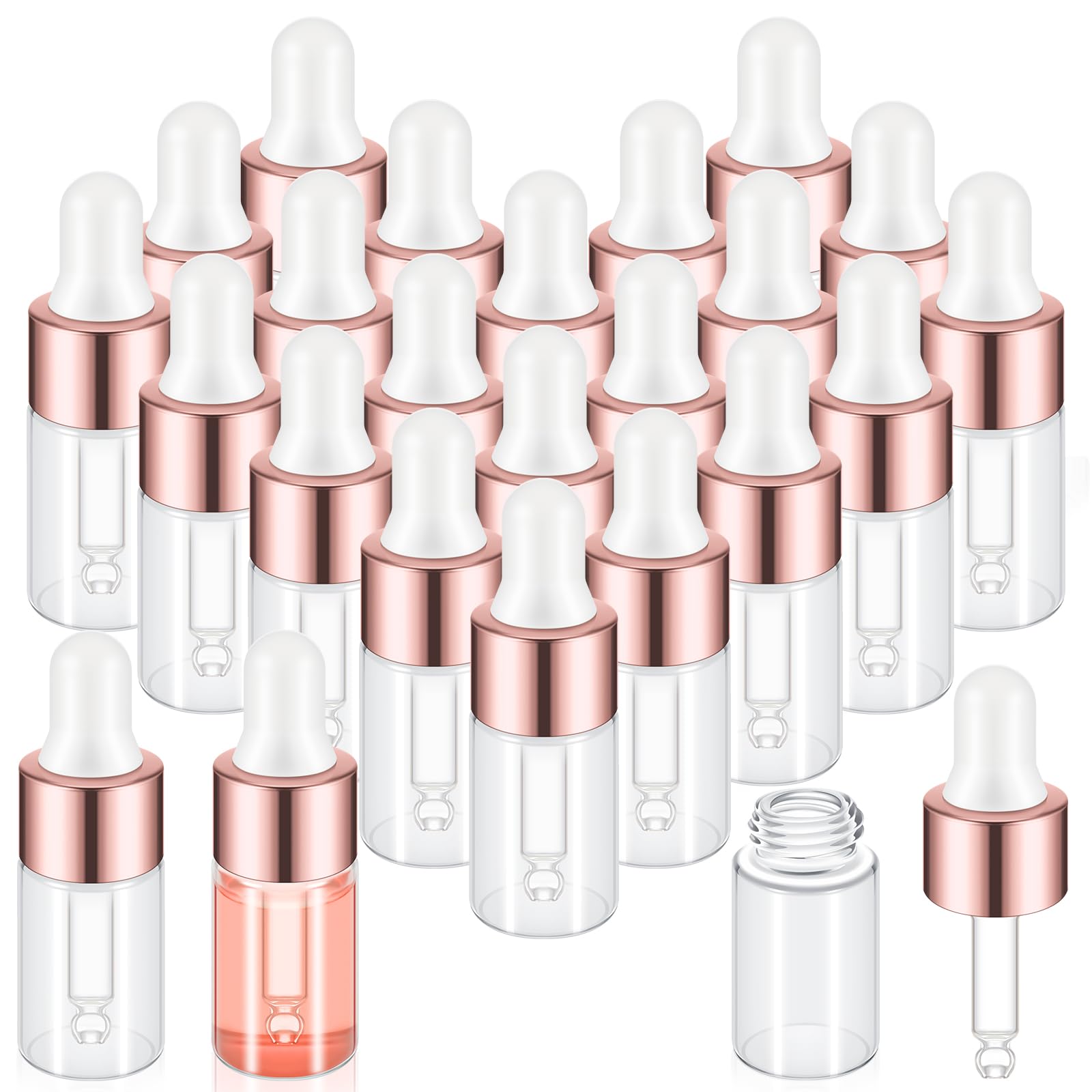 Didaey 50 Pcs Mini Glass Dropper Bottle Clear Essential Oil Sample Bottles Glass Tiny Dropping Sample Containers Cosmetic Sample Vials with Cap for Perfume Cosmetic Liquid Traveling(3 ml)