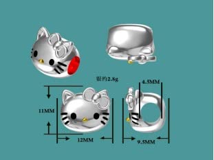 Cute Cartoon Characters 925 Sterling Silver Charm Bead For Pandora & Similar Charm Bracelets or Necklaces (Kitty)
