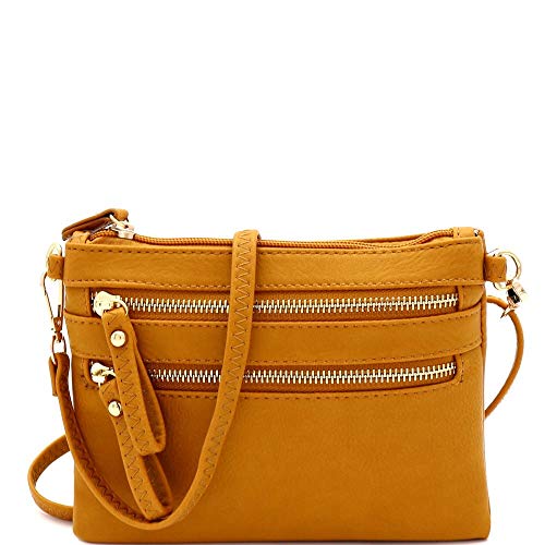 Multi Pocket Soft Faux Leather Wristlet Small Wristlet Crossbody Bag for Travel (Plain Mustard)