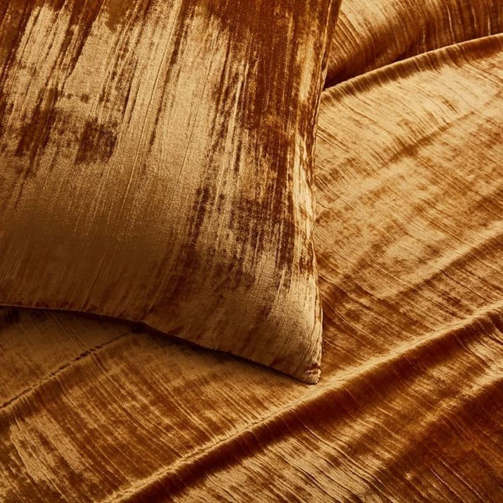 Sophia-Art Crushed Velvet Duvet Cover 3 Pcs Set Solid Pattern Luxury Bedding Cover Comforter Cover with 2 Pillow Shames (Crush- Gold, Queen 90inch W x 90inch L)