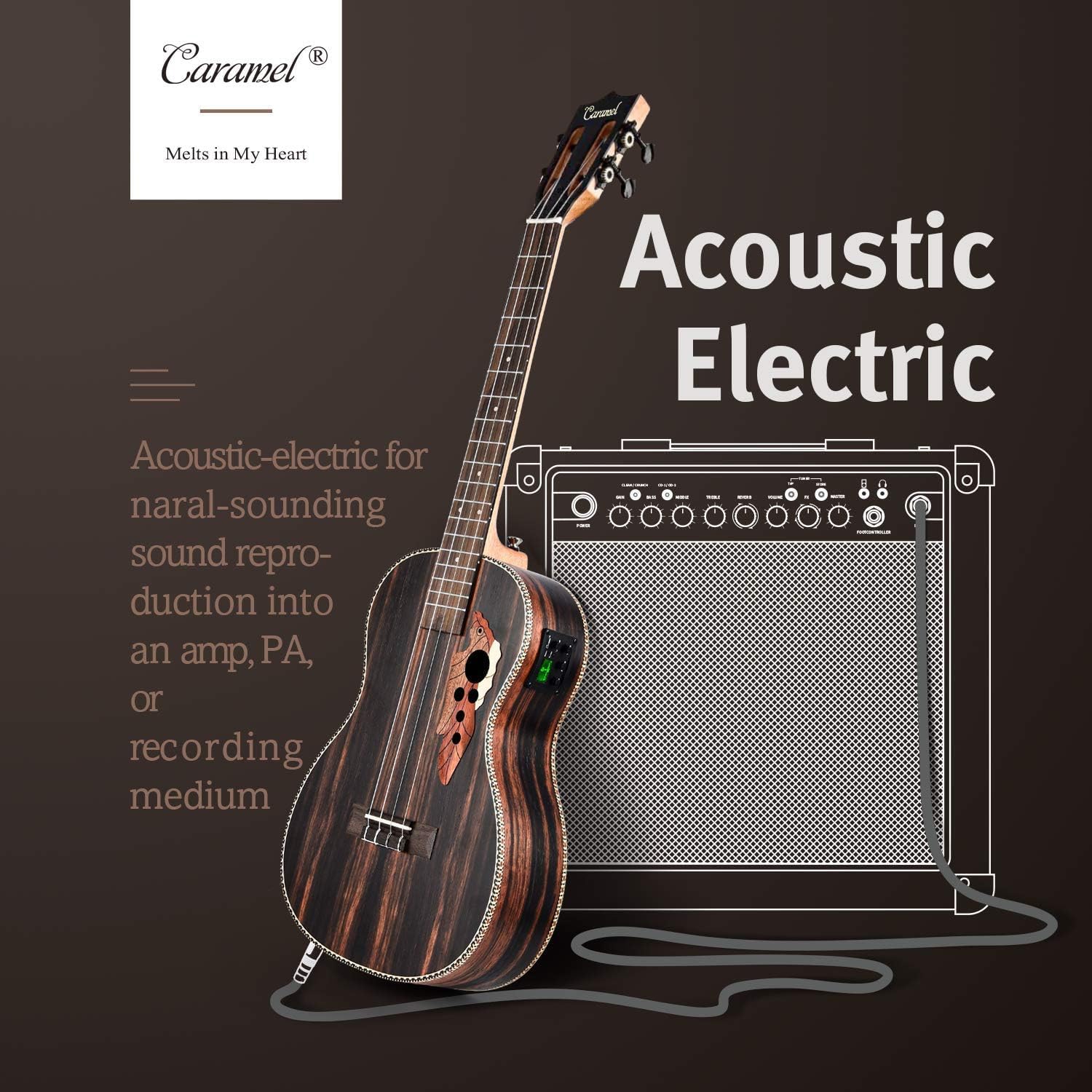 Caramel CB500 30 Inch All Rosewood Baritone LCD color display Electric Ukulele Professional Wooden ukelele Kit Beginner Guitar ukalalee Starter Pack Bundle Gig bag Strap Aquila Strings Set