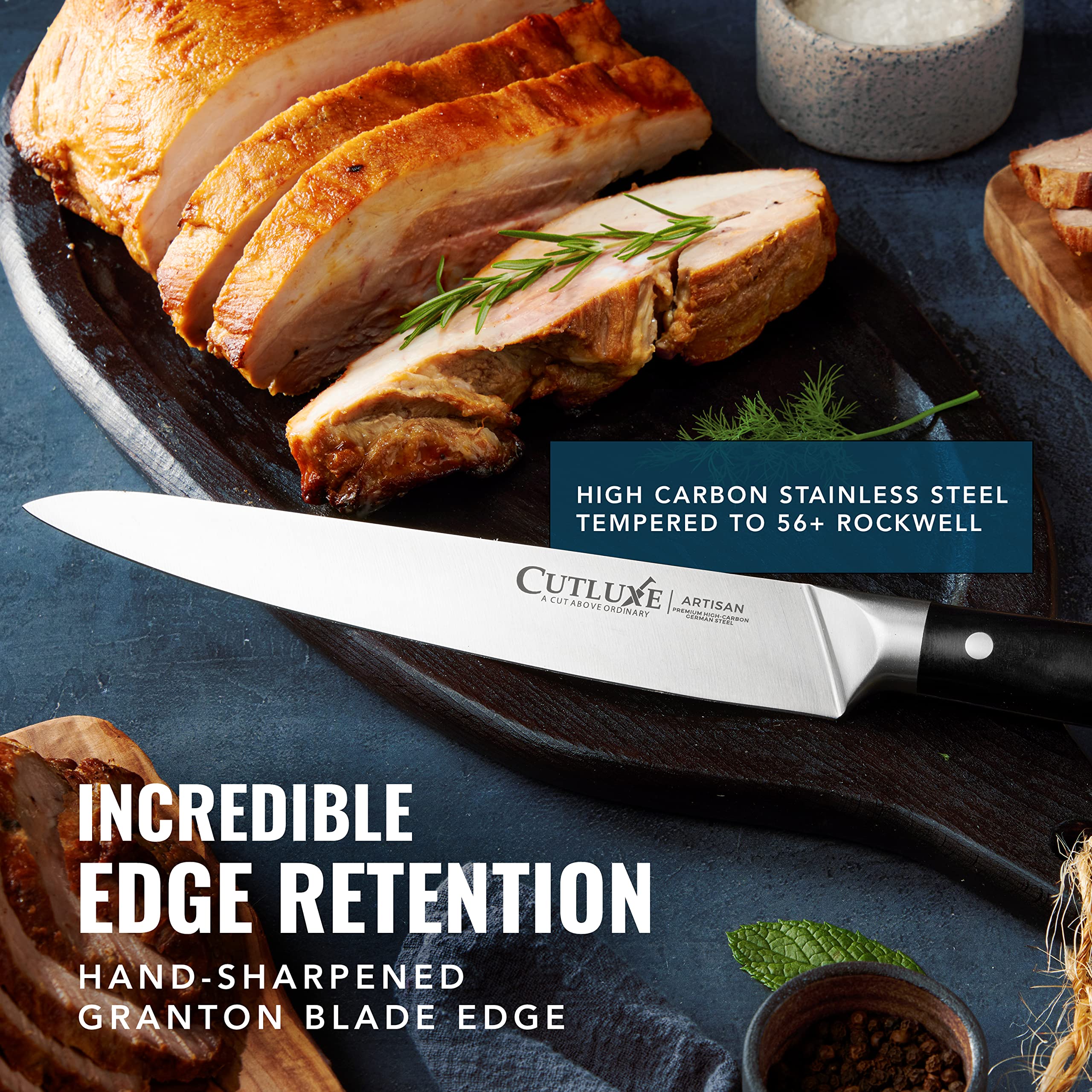 Cutluxe Meat Carving Knife – 9" Turkey Carving Knife – Razor Sharp & Full Tang – High Carbon German Steel – Ergonomic Handle Design – Artisan Series
