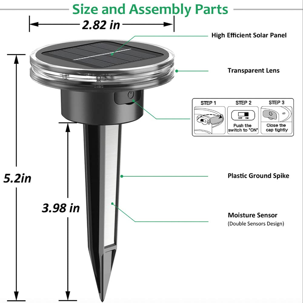 TIJNN Solar Humidity Test Lights -8 Pack, Soil Moisture Monitoring, Automatic Switch IP65 Waterproof Sealing Structure, Suitable for Garden Landscape Decoration Buried Path Lights