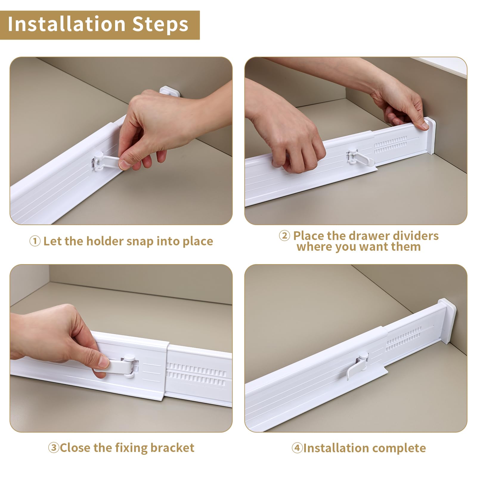 Easortm Drawer Dividers for Clothes - 8 Pack Adjustable Dresser Drawer Divider 2.48" High, 12.8-22.05" Tall Drawer Dividers Organizer for Dresser Bedroom Bathroom Kitchen Office Drawer(White)