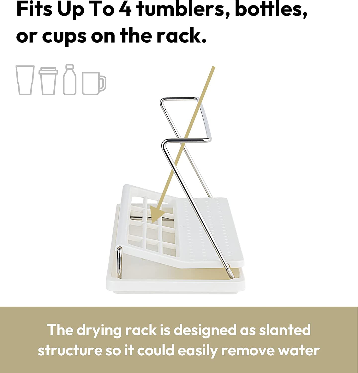 carrotez Bottle Drying Rack, Cup Drying Rack,Tumbler Drying Rack with Drain Tray - Bottle with Narrow and Wide Openings with Various Capacity, Different Bottle Type, Mug Type and Cup Type - White