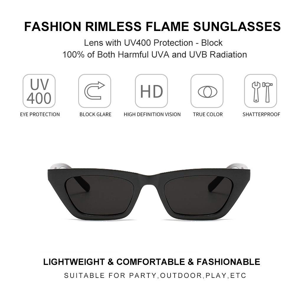 BOJOD Small Square Cat Eye sunglasses for women trendy retro skinny cool 90s sunglasses Black