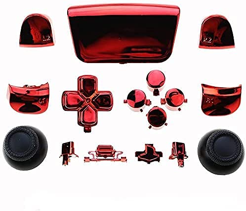 OCity Chrome Full Buttons Set D-Pad Trigger LT RT LB RB Button Joysticks for PS5 Controller (Chrome Red)