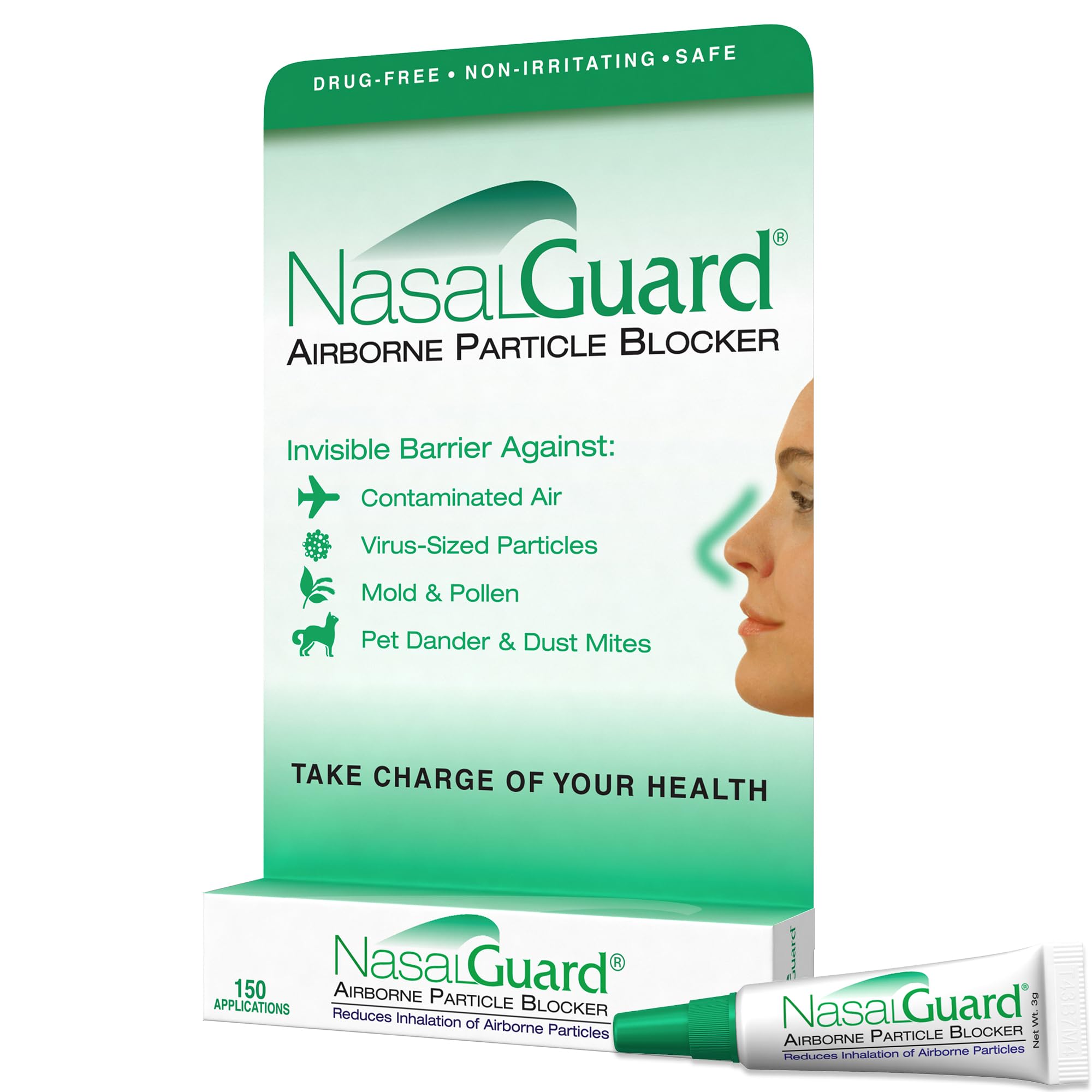 NasalGuard Airborne Particle Blocker Gel - Drug-Free Protection Against Pollutants and Irritants, Suitable for Daily Use, Made in USA, Over 150 Applications (Cool Menthol, Pack of 1)