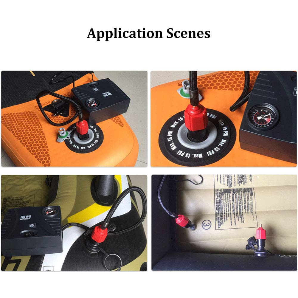 BUENNUS Car Compressor to Inflatable Pump Valve Adapter, Inflatable Valve Adapter with 4 Nozzles for Inflatable Air Mattress,Swimming Ring/Pool,Inflatable Bed/Sofa,Boat,Kayak,SUP and More
