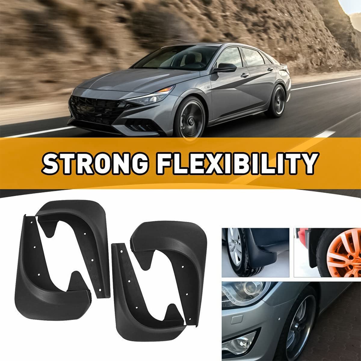 Car Mud Flaps, 4PCS Front and Rear Side Splash Guards Winter Vehicle Sediment Protection, No Drilling Mudguards Fenders with Hardware Kits, Car Accessories Compatible with Sedan Vehicle