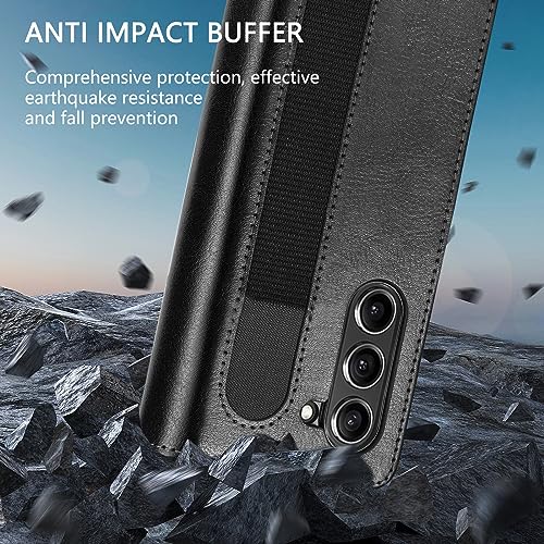 ZZXX Samsung Galaxy Z Fold 5 Wallet Case with [RFID Blocking] Card Slot Magnetic Closure Leather Flip Fold Protective with S Pen Holder Phone Case for Galaxy Z Fold 5 Case Wallet(Black-7.6 inch)