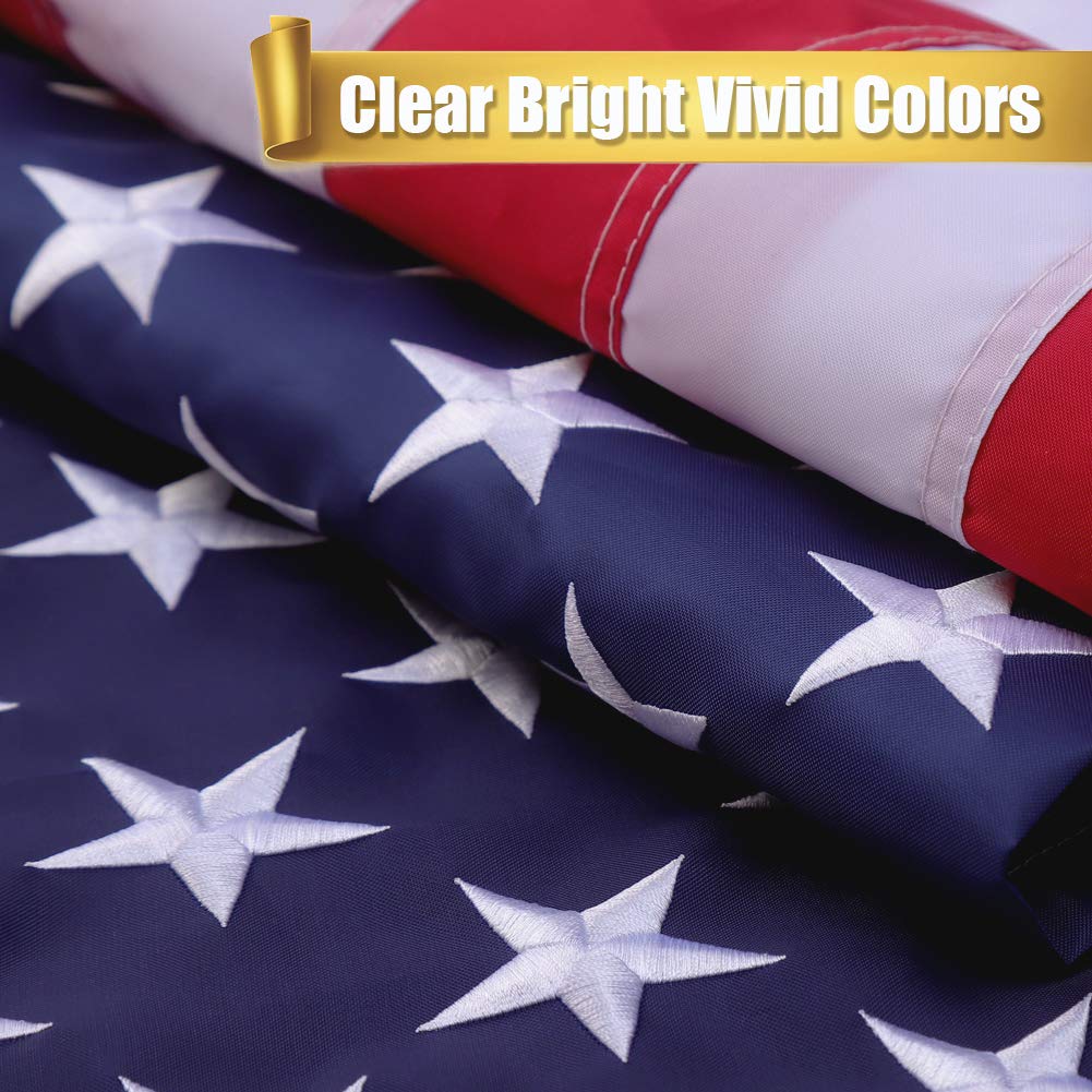 FASO 3×5, USA US, Sewn Stripes,Heavy Duty Durable Outdoors, Brass Grommets,The Best Embroidered Stars American Flags, 3X5 FT, Blue, Red