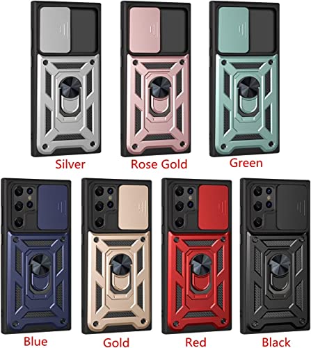 Multipurpose case for Samsung Galaxy S22 Ultra 6.8 inches Case with Slide Lens Cover, Shockproof with Built-in 360° Rotate Kickstand Magnetic Protective Case (Black)