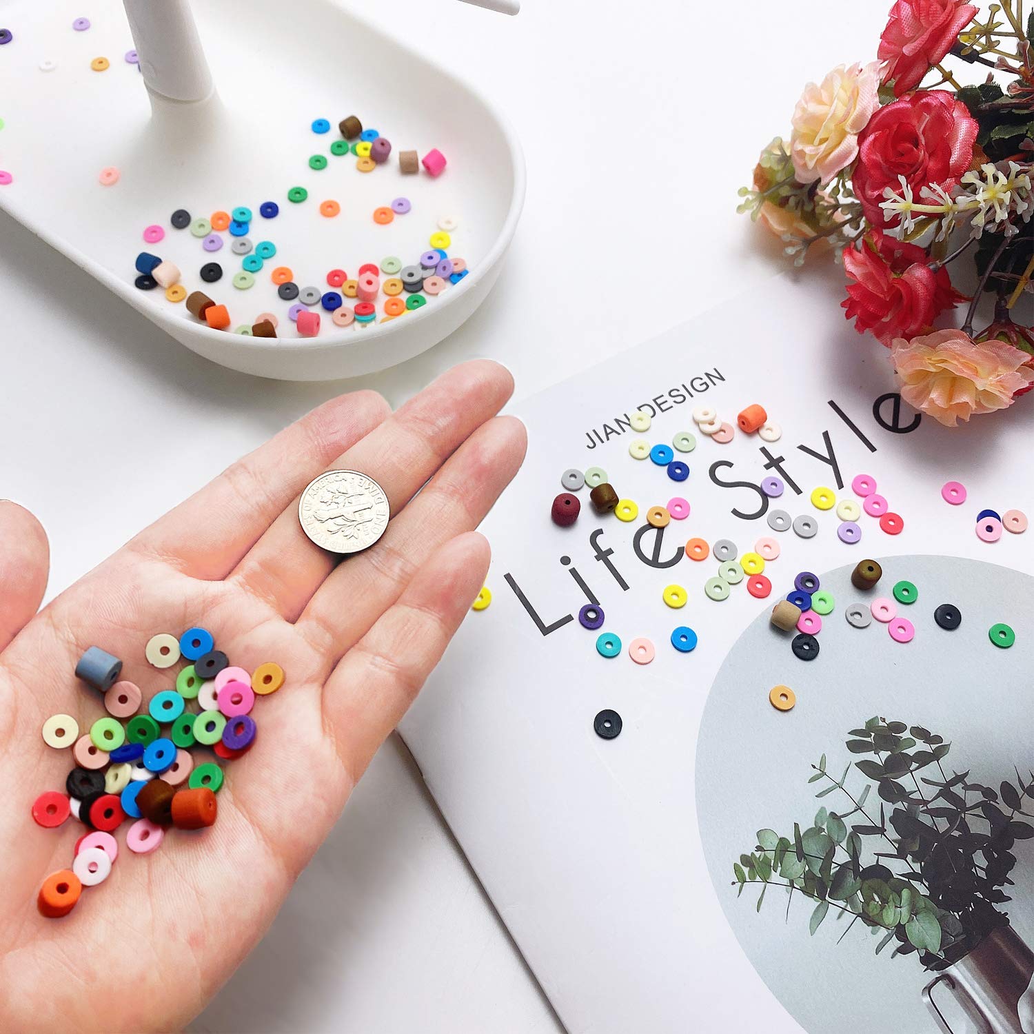 COIRIS 3400 Pcs Vinyl Heishi Beads Environmental Handmade Polymer Clay Spacer 6mm Disk Flat Beads for Surfer Chocker Necklace Bracelet Earrings Jewelry Making(RT-5 Mix-6)