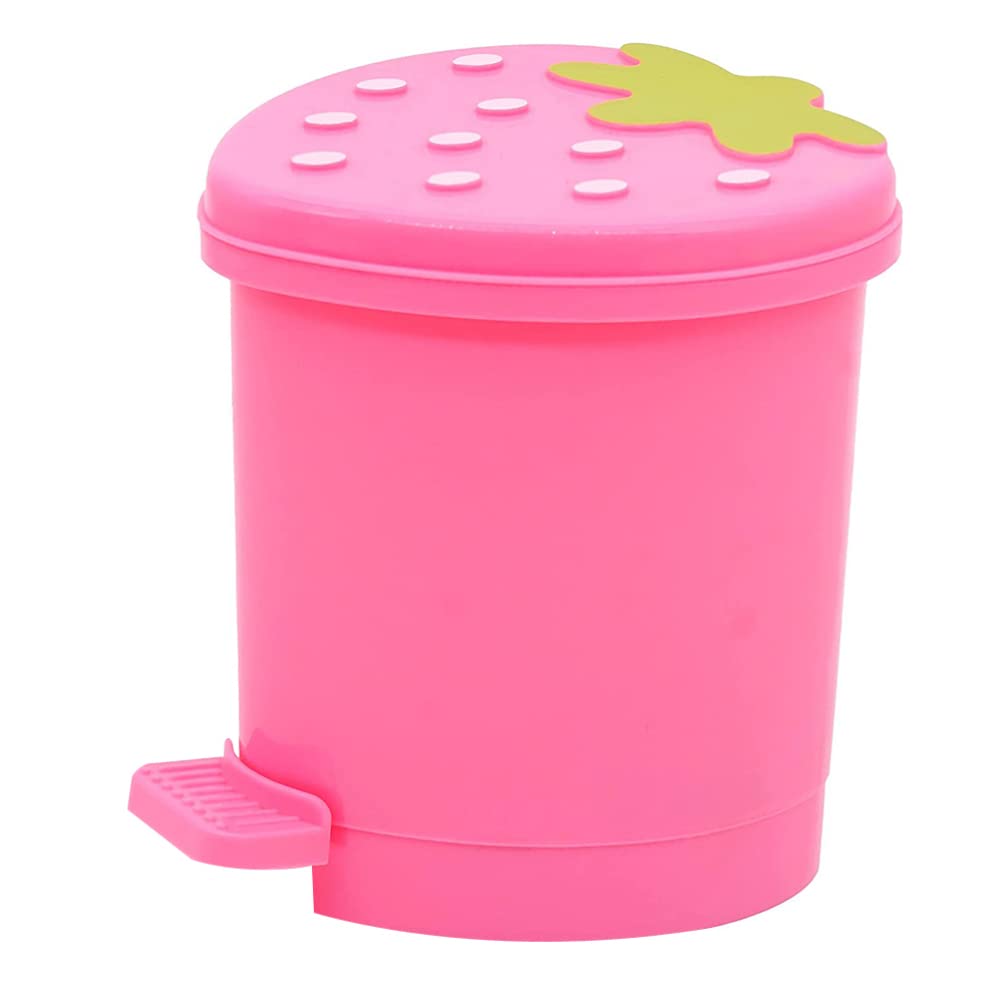 NUOBESTY Strawberry Trash Can Desk Trash Can with Lid Plastic Mini Garbage Can for Desktop Kitchen(Pink)