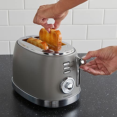 West Bend Toaster 2 Slice Retro-Styled Stainless Steel with 4 Functions and 6 Shade Settings, 850-Watts, Gray