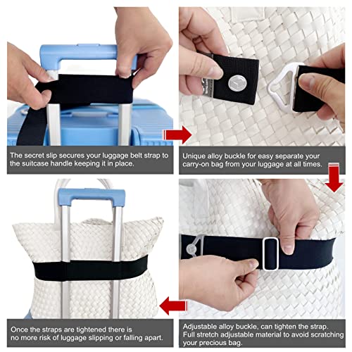 JOONMING Travel Belt for Luggage Over Handle for Carry on Bag, 2-in-1 Adjustable Elastic Luggage Straps for Suitcases Add a Bag for Airport, Trip, Boarding