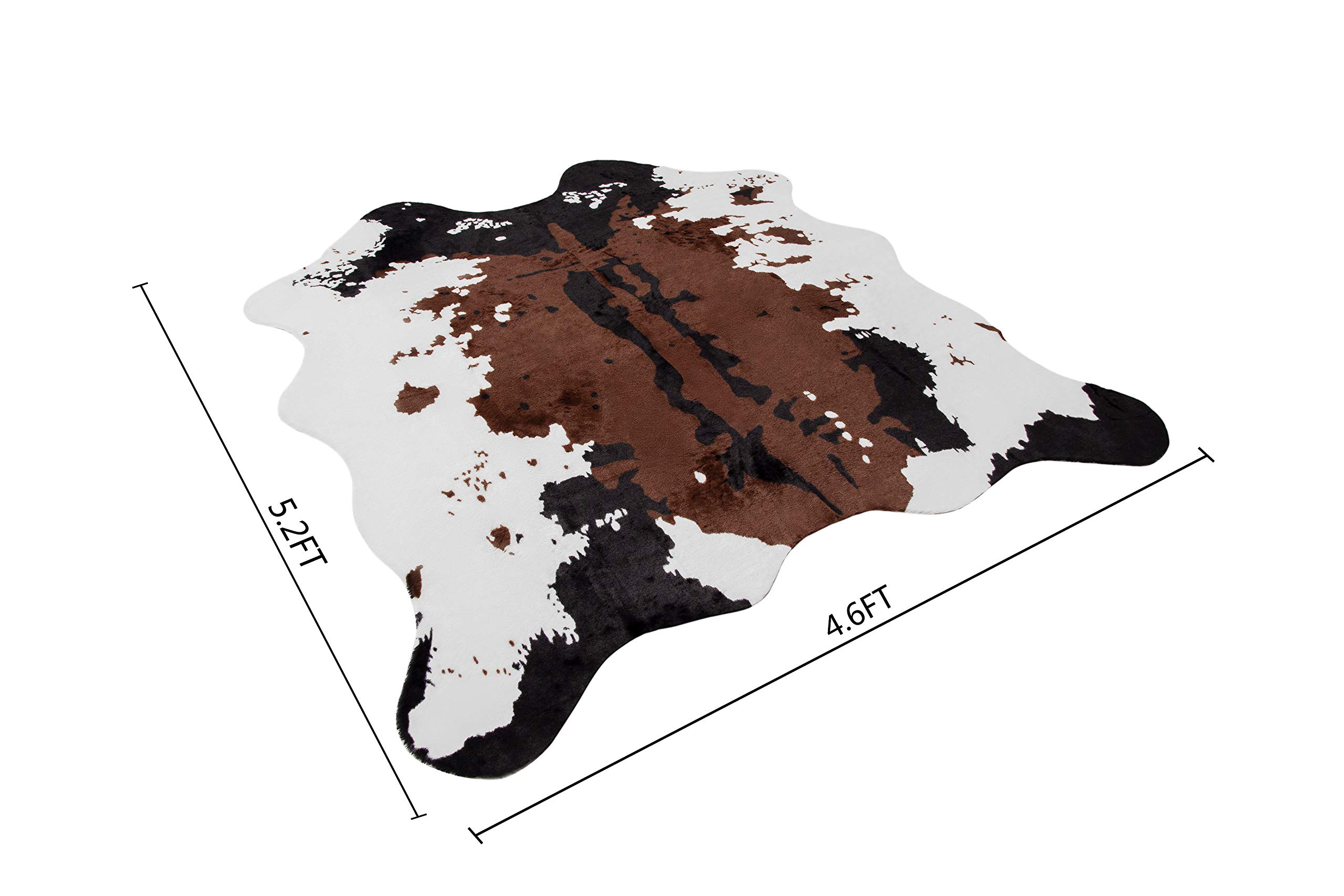 NativeSkins Faux Cowhide Rug (4.6ft x 5.2ft) - Cow Print Area Rug for a Western Boho Decor - Synthetic, Cruelty-Free Animal Hide Carpet with No-Slip Backing, Cow Print Rug