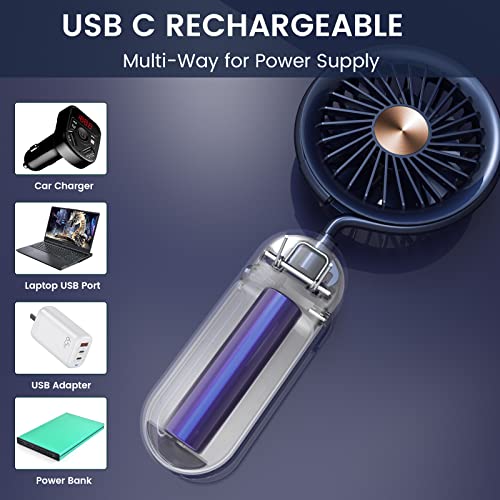 NAUKID Mini Handheld Fan, Portable Personal Fan,4 IN 1 Hand Fan with Rechargeable Battery Operated,3 Speed Adjustable Strong Wind for Home Office Desktop and Travel (Blue)