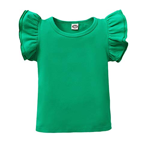 LYSMuch Toddler Baby Girls Ruffle Sleeve Shirt Plain Solid Sleeveless Tshirt Top Blouse Kids Casual Clothes(Green, 3-4T)