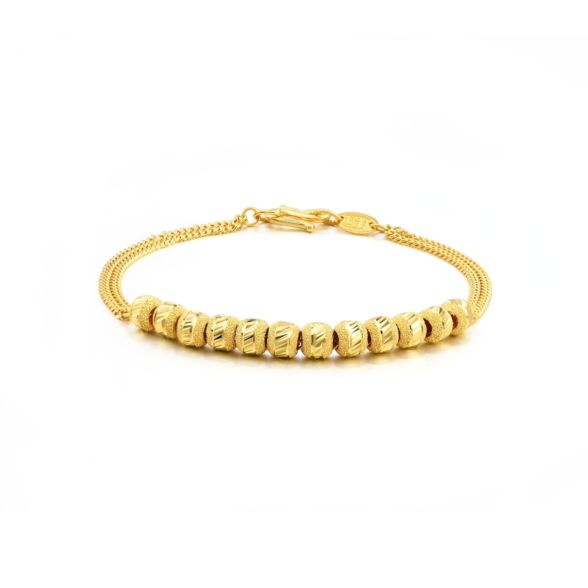 CHOW SANG SANG 999.9 24K Solid Gold Price-by-Weight 6.73g Gold Beaded chain, Beads Bracelet for Women 43363B | 6.6", (17 CM)