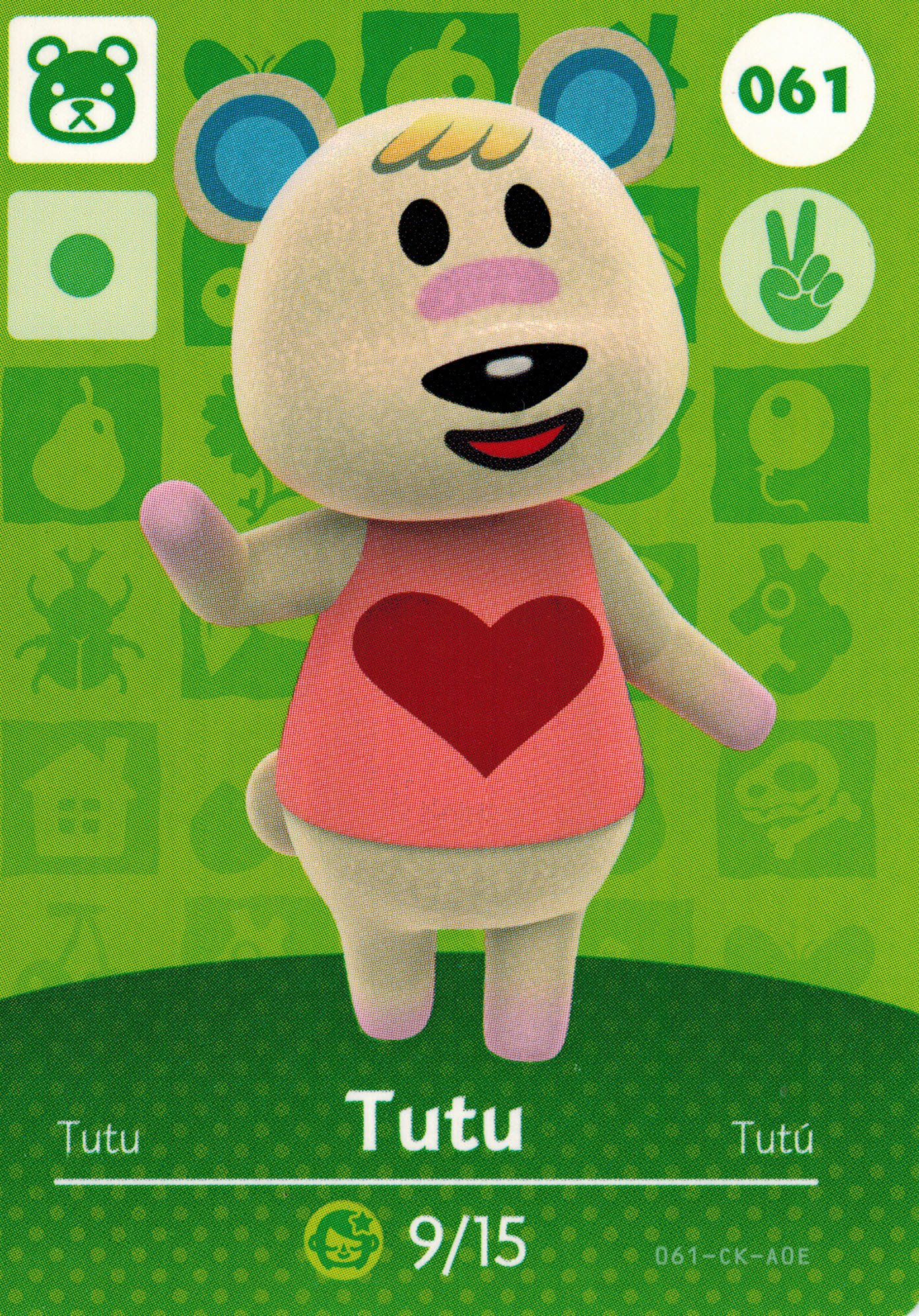 Nintendo Animal Crossing Happy Home Designer Amiibo Card Tutu 061/100 USA Version