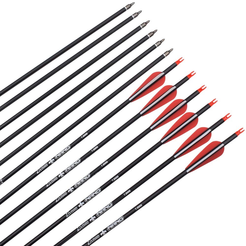 Carbon Arrow Hunting Target Practice Arrows 26 28 30 Inch with Removable Tips for Compound & Recurve Bow Spine 500