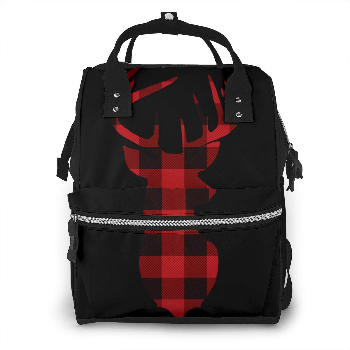 Buffalo Plaid Deer Diaper Backpack Travel Baby Nappy Bag Multi-Function Diaper Bag