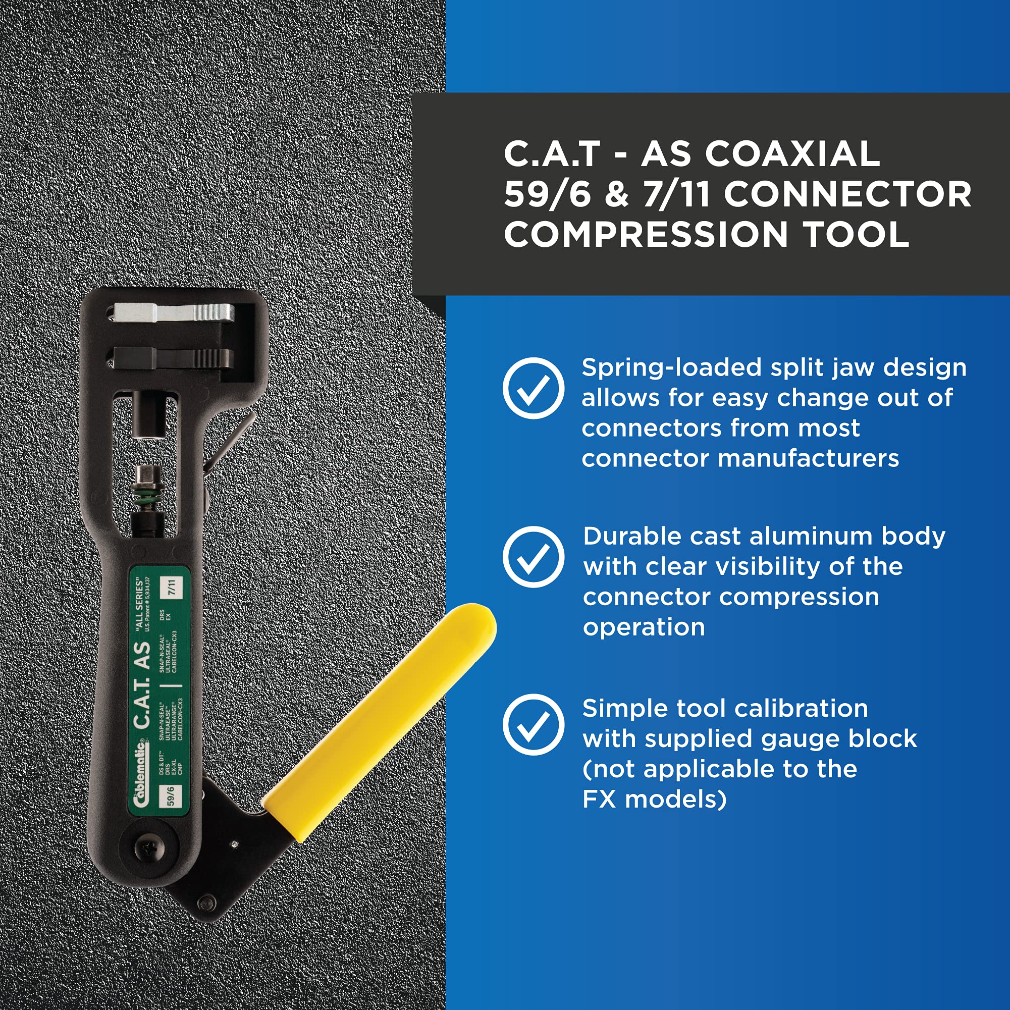 Cablematic C.A.T.-AS Coaxial 59/6 and 7/11 Connector Compression Tool for Professional Technicians, Easily Portable Connector Tool, 1.1 Pounds