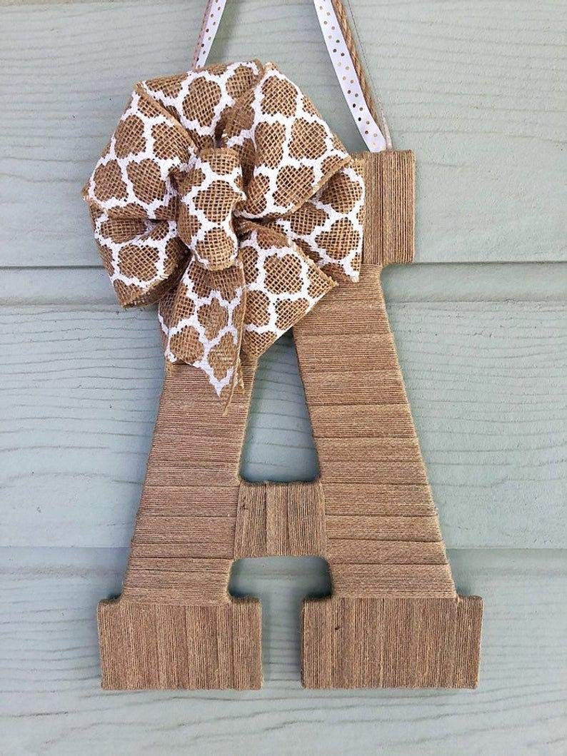 Buffalo Plaid Personalized Door Monogram-Burlap Front Door Decor Monogram-Door Decorations-Weatherproof