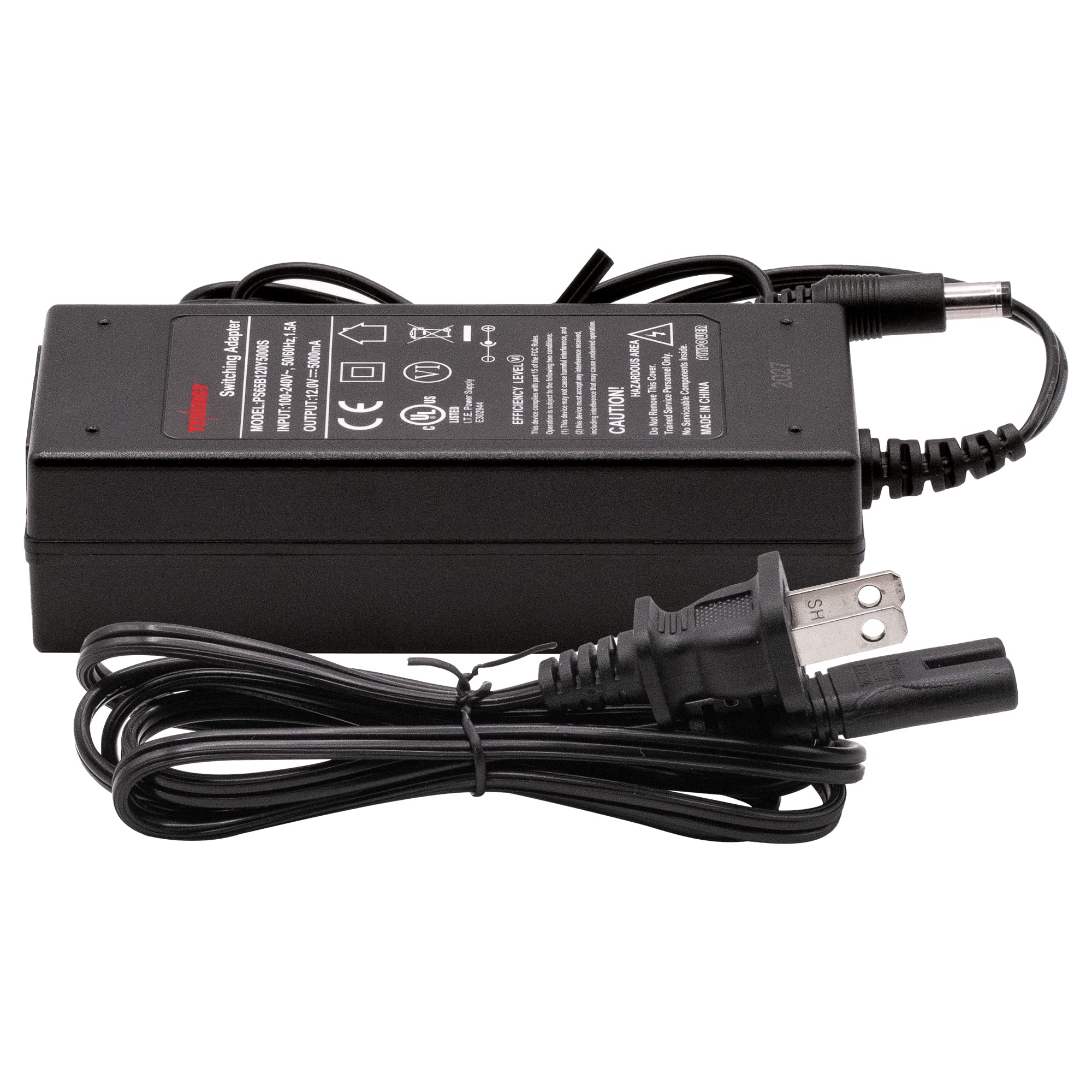 Tenergy 100V -240V AC to 12V DC 5A 60W Switching Power Supply Adapter for TB6 Balance Charger, LED Strip Lights, Outdoor Security Cameras and Audio Amplifier, with 5.5 x 2.1mm DC Plug