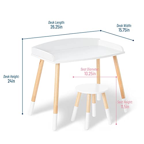 Wildkin Kids Modern Study Desk and Stool Set for Boys and Girls, Includes One Matching Stool, Classic Timeless Design Features Panel Edges on Tabletop and Solid Wood Legs (White w/ Natural)