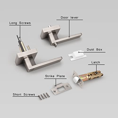 Gobrico Pack of 6 Square Door Handles Levers, Bedroom and Bathroom Privacy Locks Satin Nickel Finished, Keyless Interior Door Locksets Door Knobs