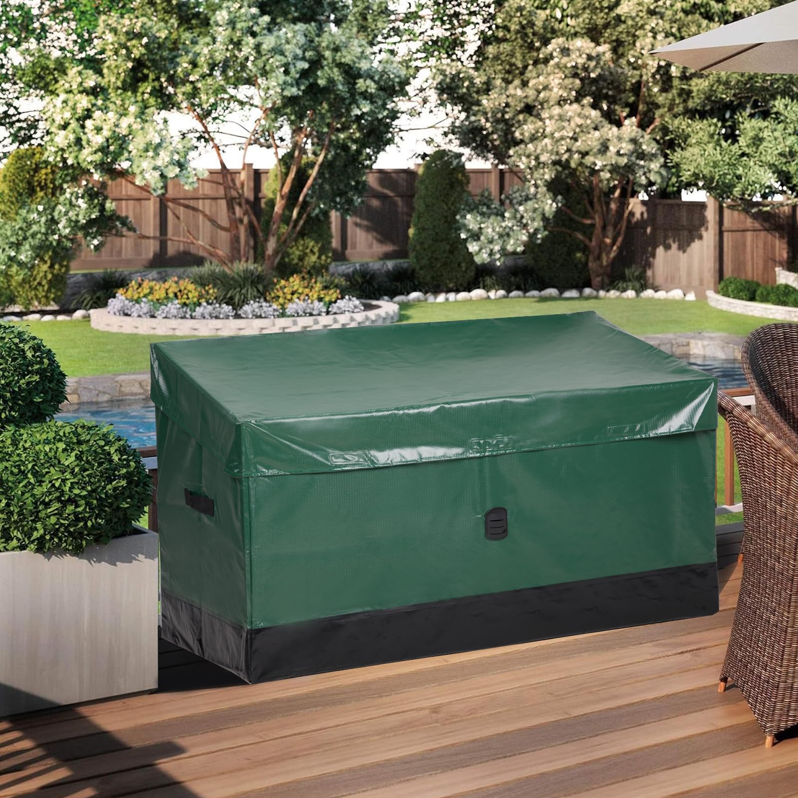 Fiveshow 130 Gallon Waterproof Deck Box, Portable Outdoor PVC Storage Box for All Weather, Perfect for Camping Boat Garden Poolside Yard, Green