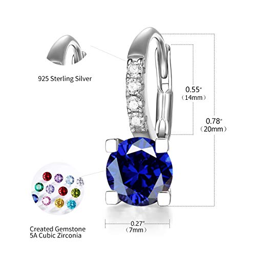 CACESTONE Created Blue Sapphire Earrings Cubic Zirconia Sterling Silver Gemstone Hoop Dangle Earrings for Women Anniversary Birthday Gift September Birthstone Earrings