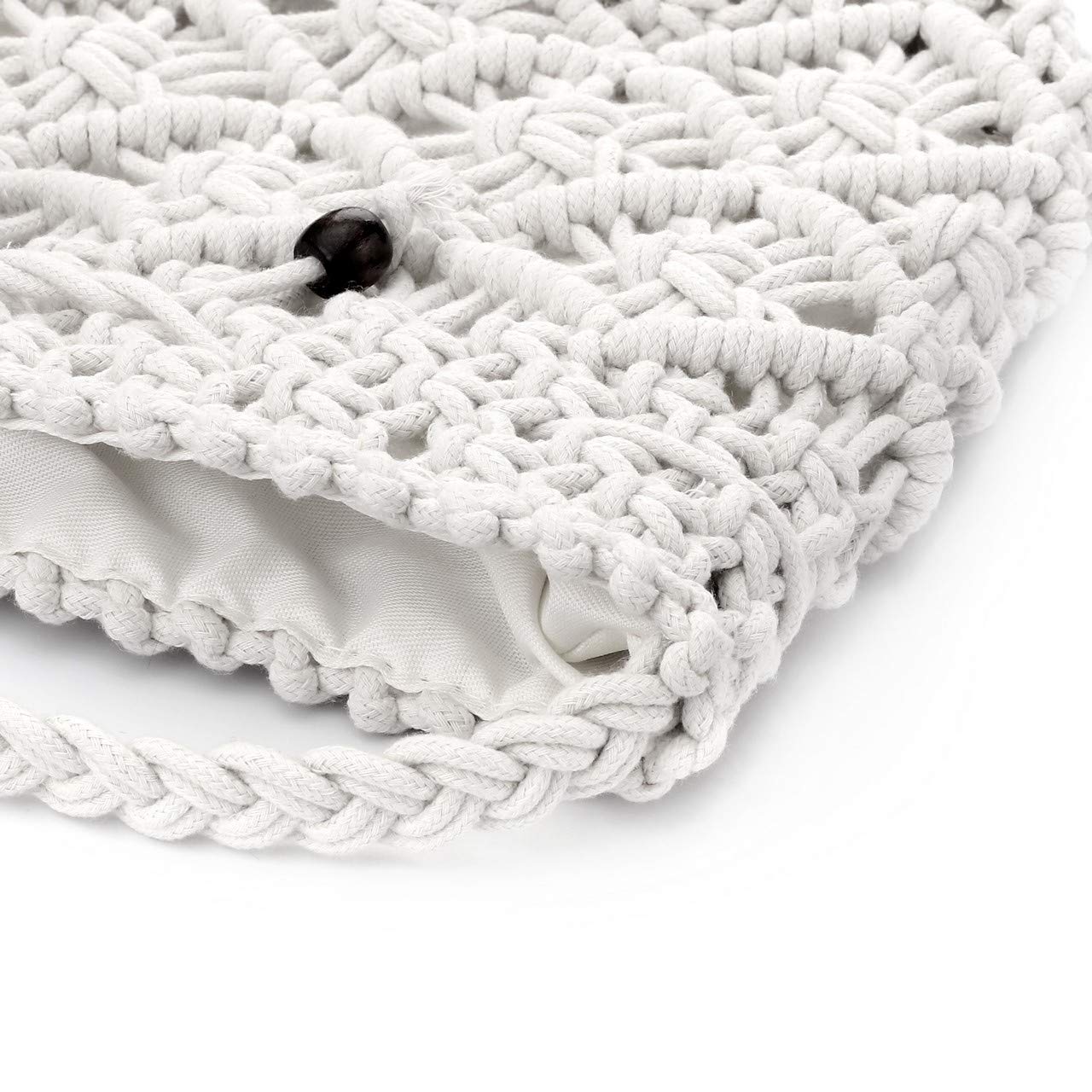 CHIC DIARY Women Cotton Crochet Crossbody Bag Handmade Woven Beach Bohemian Shoulder Purse (White)