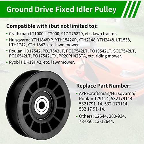 Idler Pulley 179114 532179114 Replacement for Craftsman Mower - Flat Idler Pulley Compatible with Craftsman LT1000, Hu sqvarna Po ulan Pro AYP Riding Mower, Replace 12644 280-934