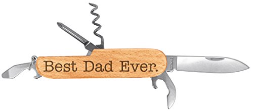 Fathers Day Gift for Dad Best Dad Ever Laser Engraved Wood 6 Function Multitool Pocket Knife