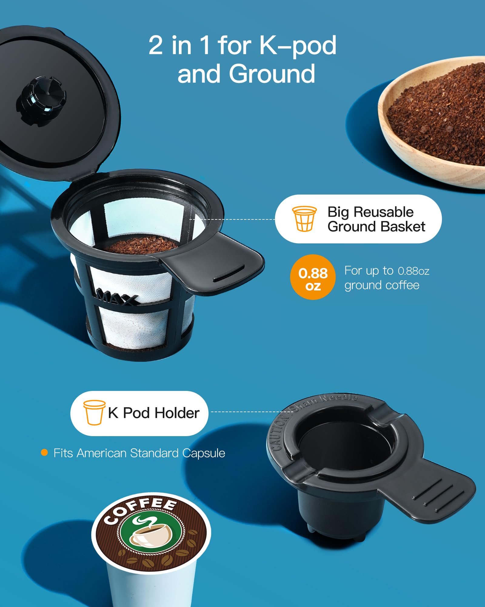 Famiworths Single Serve Coffee Maker, Iced and Hot Coffee Maker for K Cup & Ground Coffee, 6 to 14 Oz Brew Sizes, Iced Coffee Machine for Home, Office and RV, Black