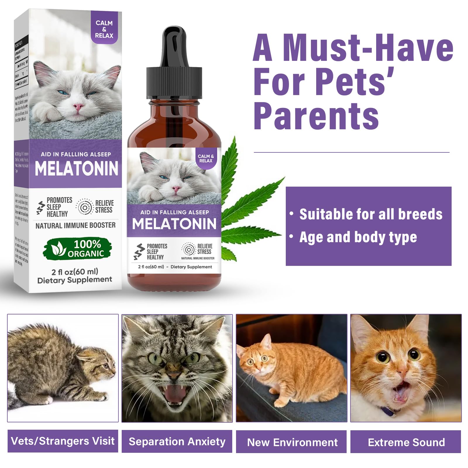 Fancy Pets Melatonin for Cats, Cat Calming, Anxiety Relief & Promote Relaxation, 60ml, 02