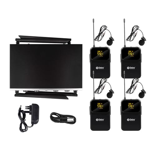 D Debra Audio Pro DU4004 UHF 4 Channel Wireless Microphone System with Lavalier Headset Mics, Ideal for Meeting Church Speech (4 Bodypack)