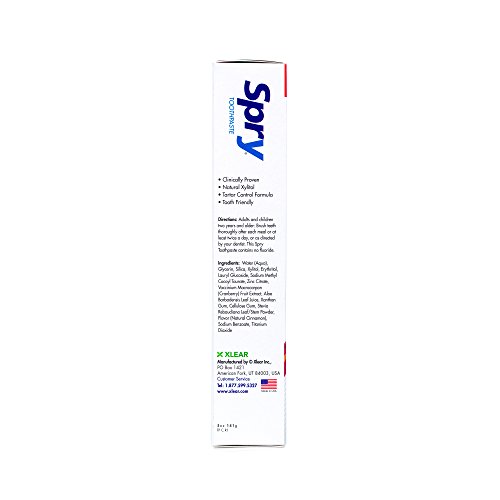 Spry Xylitol Toothpaste 5oz, Fluoride Free Toothpaste Adult and Kids, Teeth Whitening Toothpaste with Xylitol, Natural Breath Freshening, Mouth Moisturizing Ingredients, Cinnamon (Pack of 1)