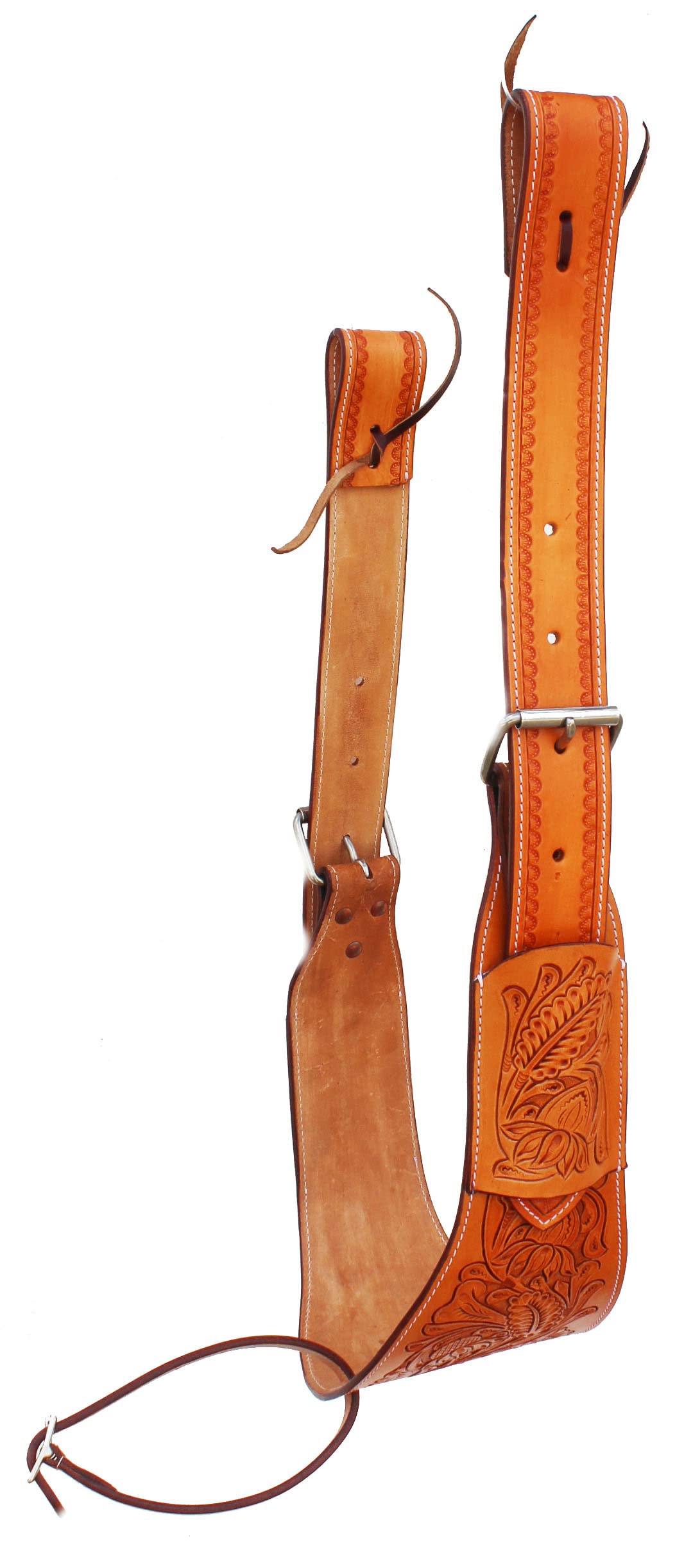 CHALLENGER Horse Western Floral Tooled Leather Rear Flank Saddle Cinch w/Billets 97RS01TN