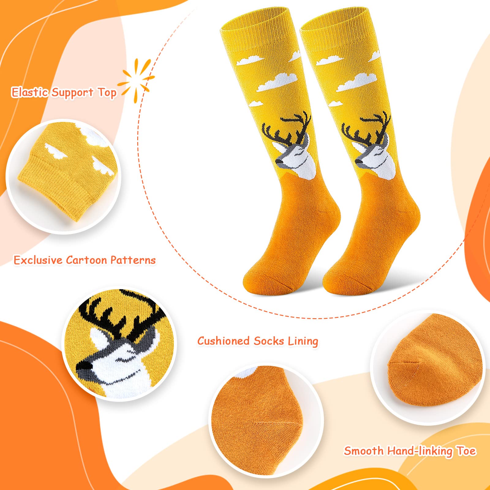 Cimkiz Ski Socks Kids School Clothes Winter Warm Thermal Snow For Boys Girls(2pack /3pack) (2-pack(yellow+gray), Medium(10-13))