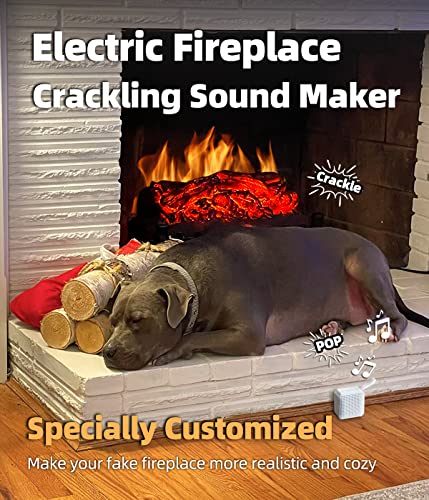 MSELTOS Fireplace Crackling Sound Maker, 2 in 1 Realistic Rechargeable Fire Crackling Sound Machine for Gas & Electric Fireplace, Fire Crackler Sound System, 3H Timer, 16 Levels of Volume (White)