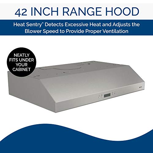 Broan-NuTone BCDJ142SS Glacier 42-inch Under-Cabinet 4-Way Convertible Range Hood with 3-Speed Exhaust Fan and Light, Stainless Steel