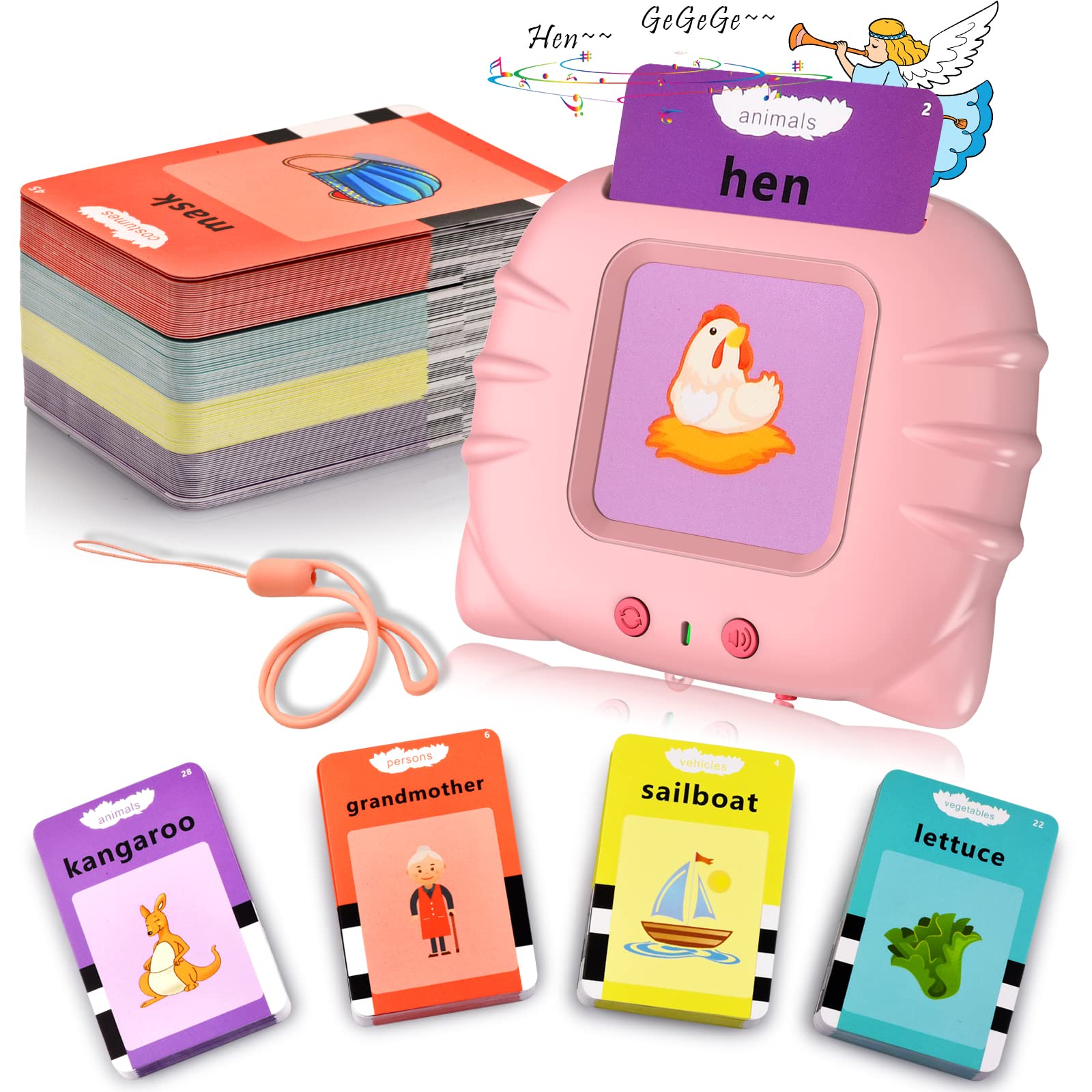 Toddler Toy Flash Cards Learning Toy for 1-6-Year-Old, Educational Toys for Toddler,112 Pcs Flash Cards 224 Words, Speech Therapy Toys for Toddlers Preschool Learning Toys and Gift(Pink)