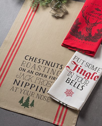 DII Holiday Collection Vintage Print Dishtowel Set, 18x28, Christmas Stag, 3 Piece