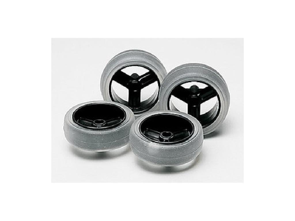Tamiya Large Dia. Carbon Wheel Set (w/Slot Slick Tires) Mini 4WD Grade Up Parts Series