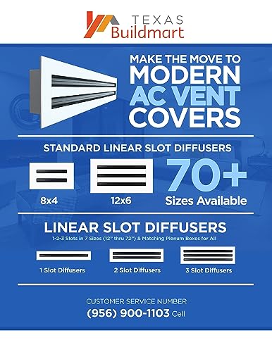 BUILDMART - 10x8 Modern AC Vent Cover - Decorative White Air Vent - Standard Linear Slot Diffuser - Register Grille for Ceiling, Walls & Floors - Texas Buildmart